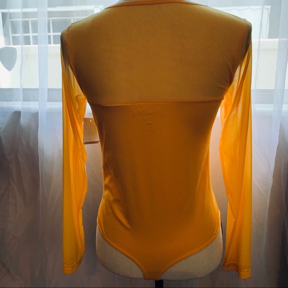 MadRag | Tops | Yellow Sheer Top And Sleeves Thong Bodysuit | Poshmark